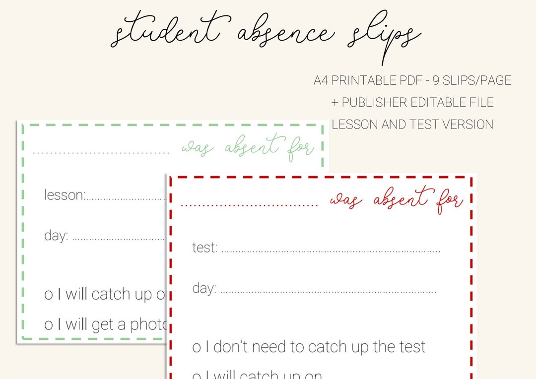 Student Absence Slips for Teachers - Etsy