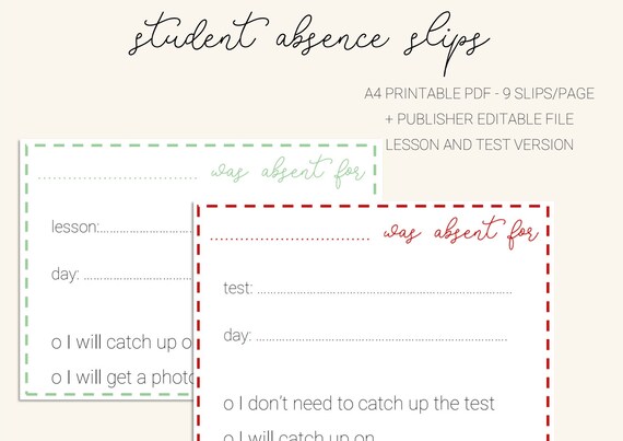 Student Absence Slips for Teachers | Etsy