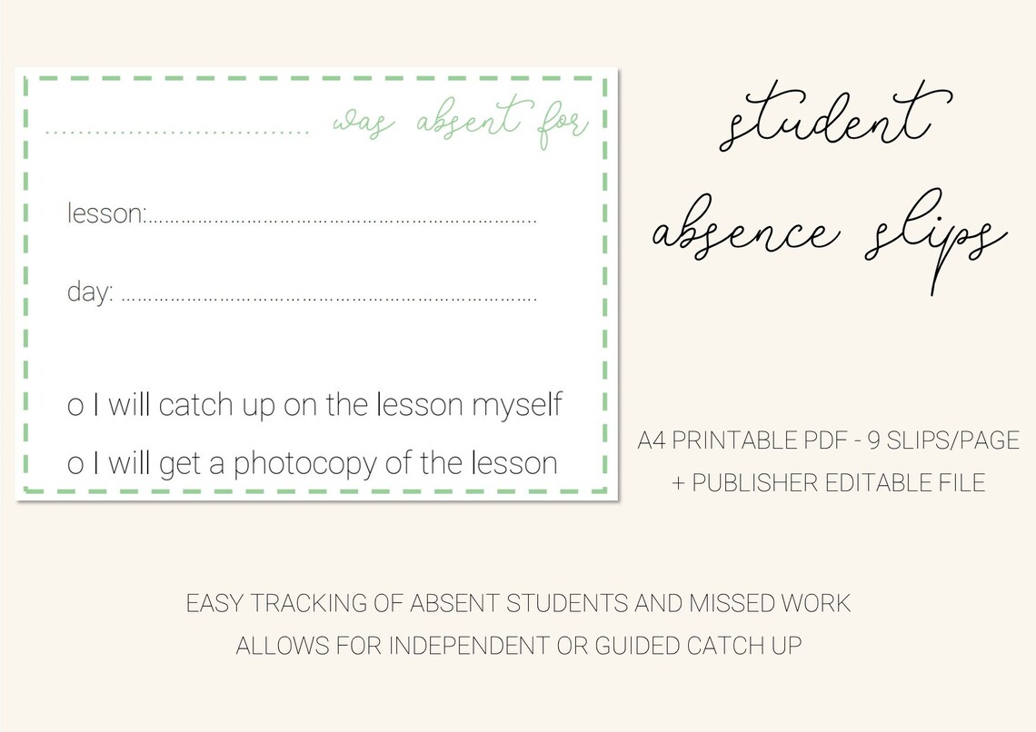 Student Absence Slips for Teachers | Etsy