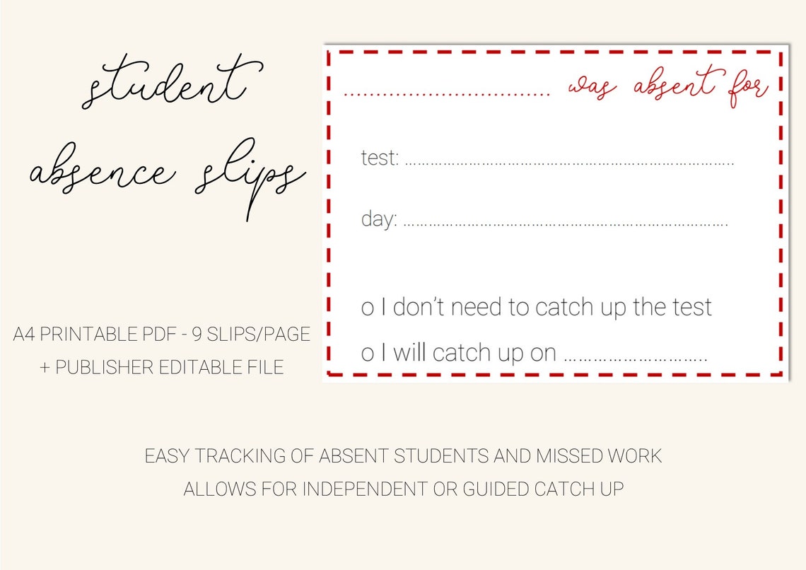 Student Absence Slips for Teachers - Etsy