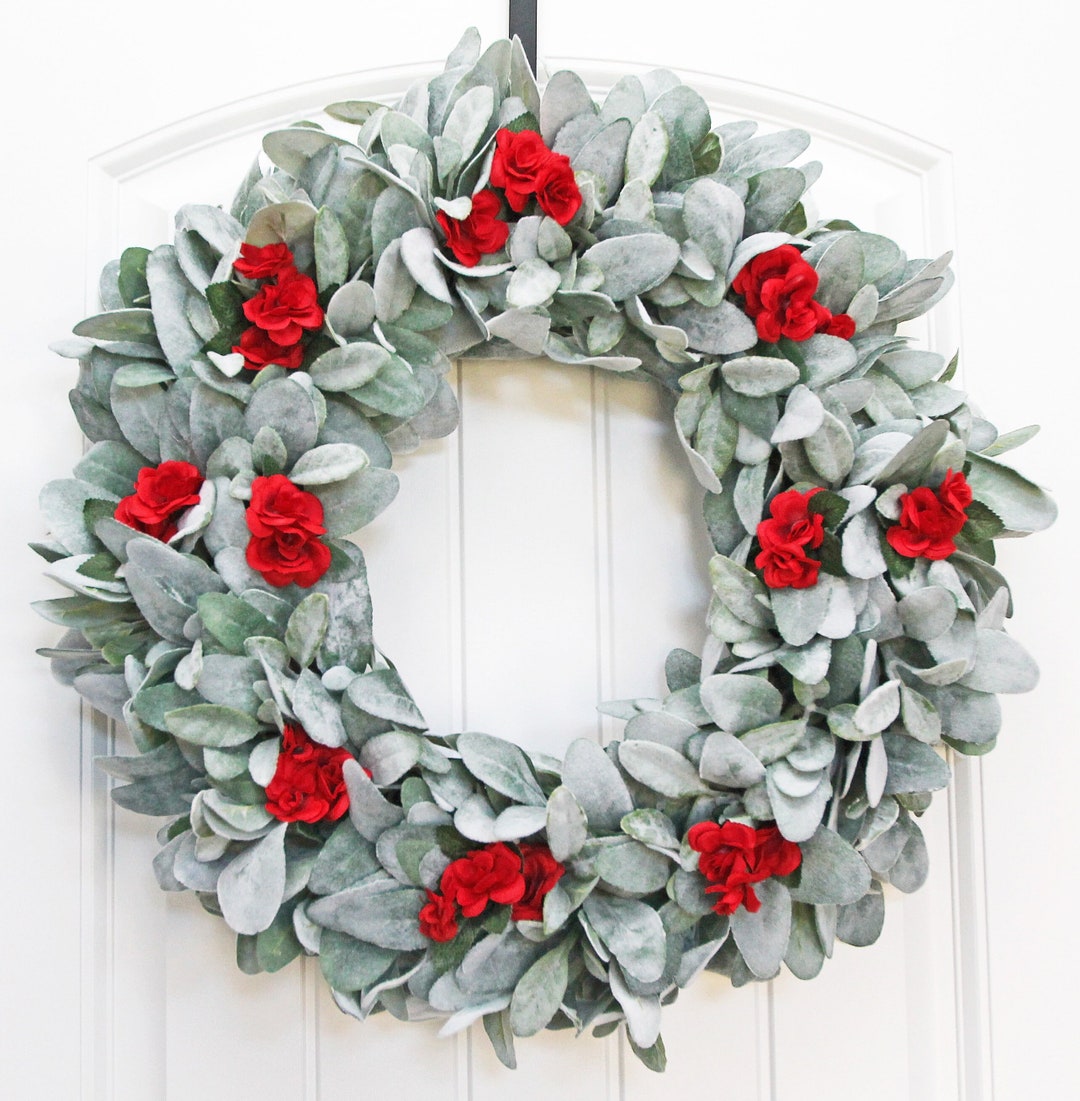 Lamb's Ear With Mini Red Roses Wreath Modern Farmhouse - Etsy