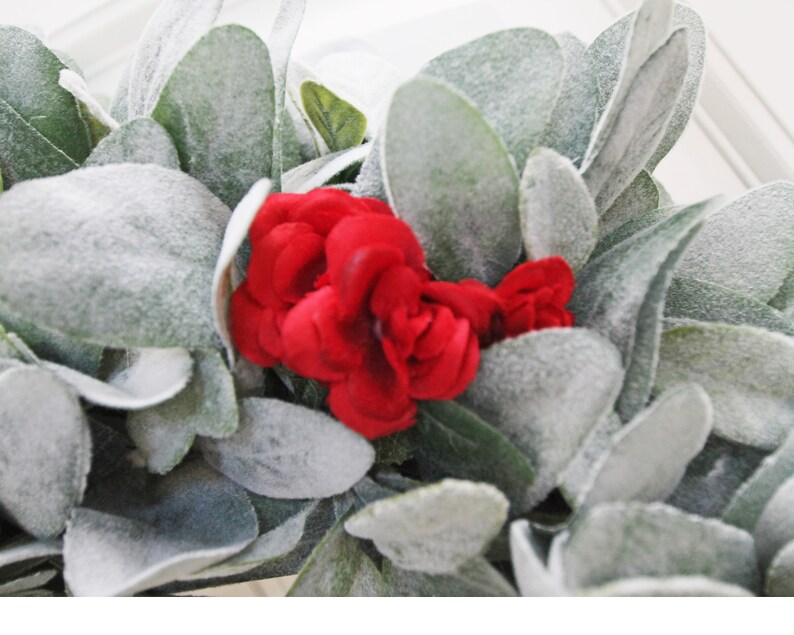 Lamb's Ear With Mini Red Roses Wreath Modern Farmhouse - Etsy