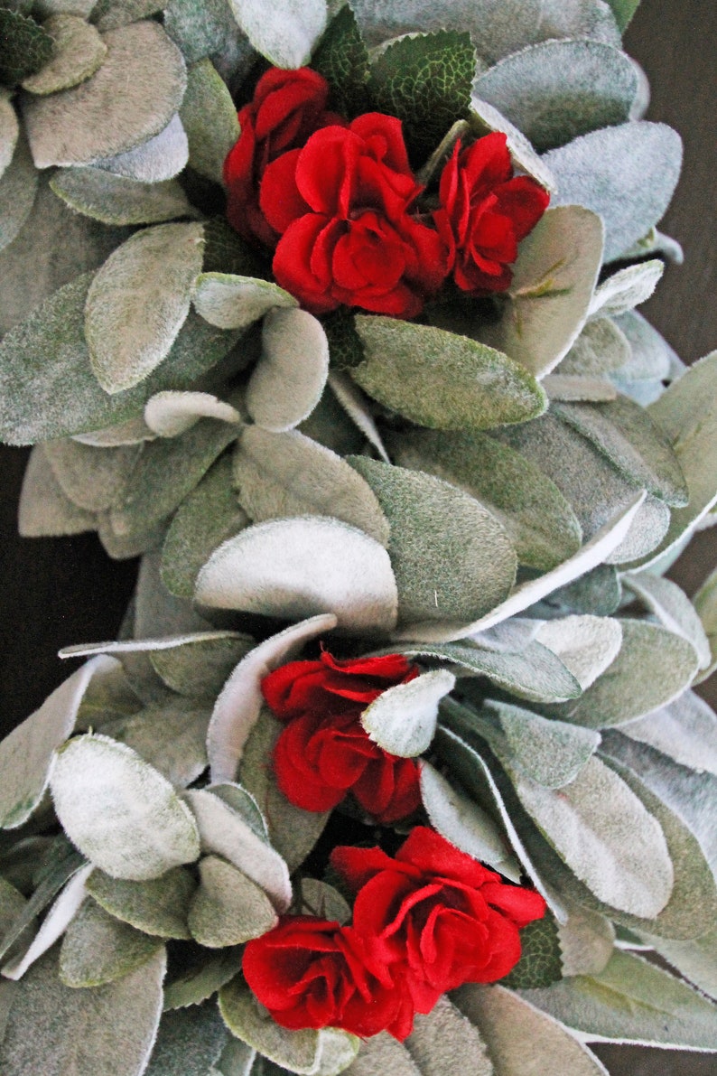Lamb's Ear With Mini Red Roses Wreath Modern Farmhouse - Etsy