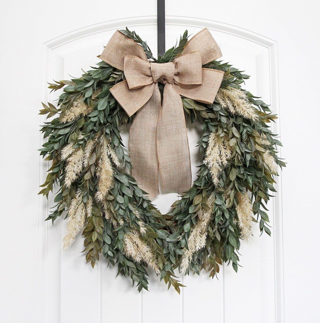Pampas Grass and Ruscus Wreath, Fall Wreath for Front Door, Modern ...