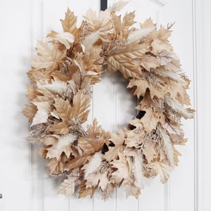 Tan Maple Leaf Pampas Grass Wreath for Front Door Neutral - Etsy
