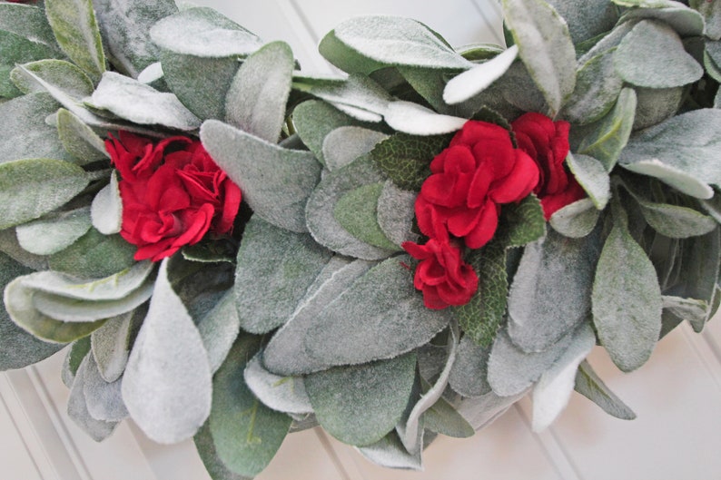 Lamb's Ear With Mini Red Roses Wreath Modern Farmhouse - Etsy