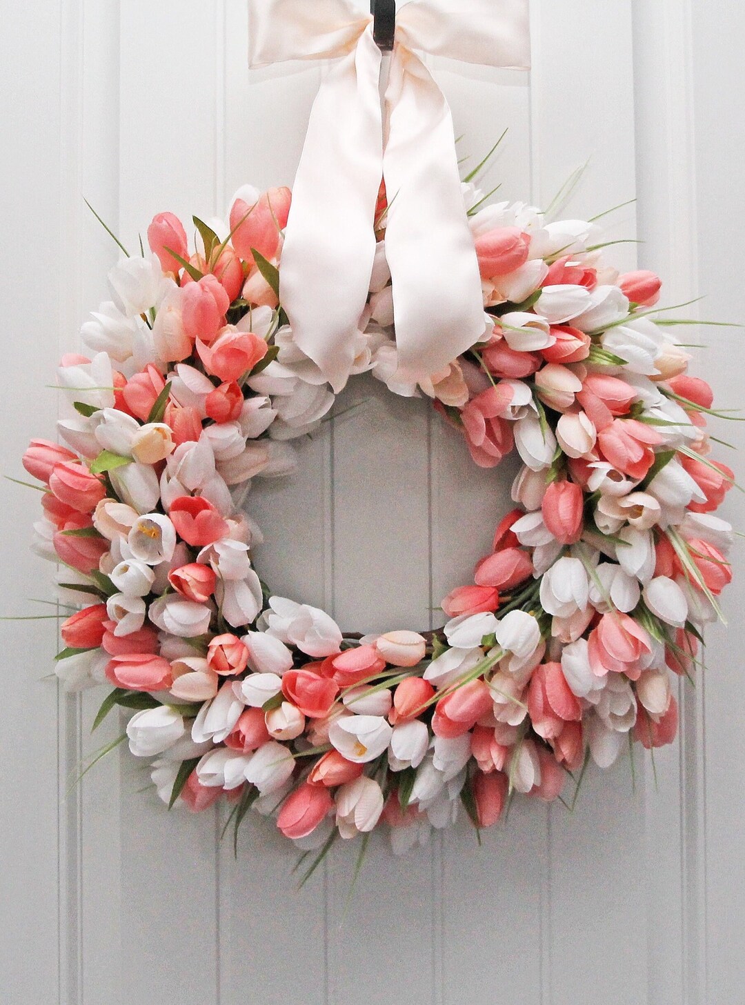 Pink and Blush Tulip Wreath, Spring Tulip Wreath, Summer Tulip Wreath ...