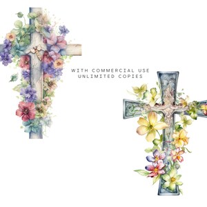 Cross & Spring Flowers Set Clipart Watercolor Illustration, Bundle ...