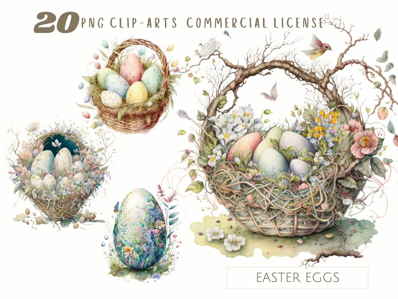 Easter Eggs & Baskets Watercolour, Easter Spring Flowers, Clipart, PNG ...