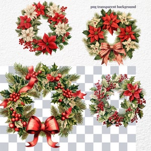 Christmas Wreaths Clipart, Green, Red Elements Collection Illustration ...