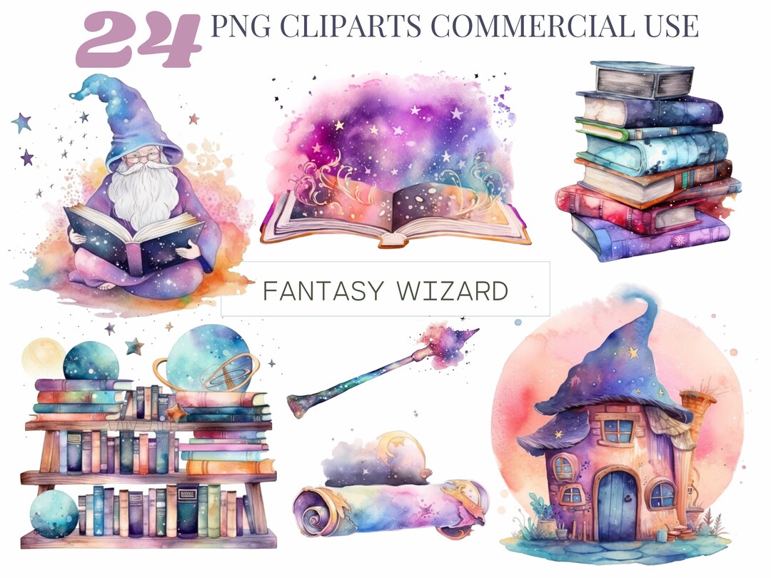 Wizard Watercolor Stack of Books Potions Open Books Galaxy - Etsy