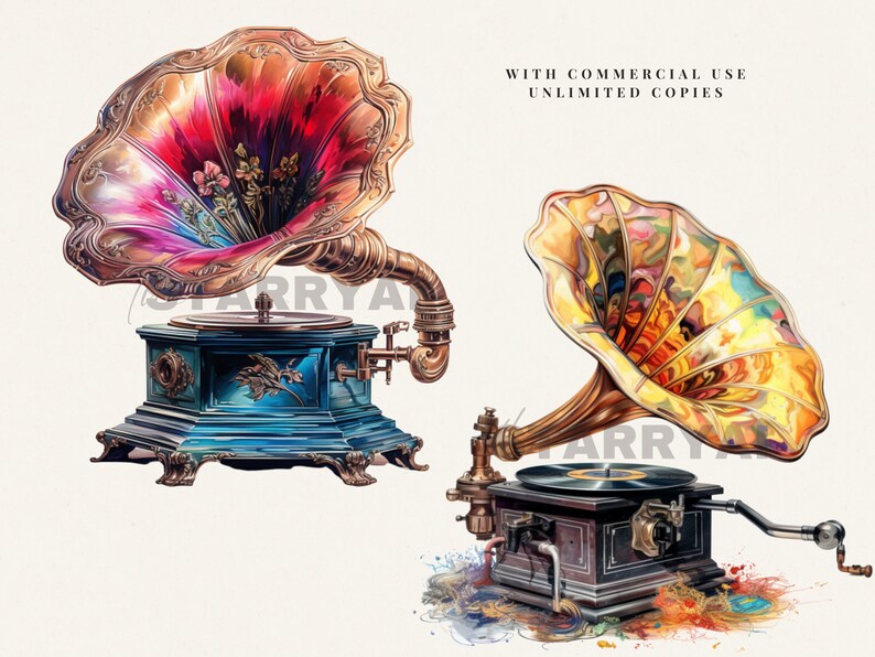 Gramophone Watercolour Clipart, Vintage Illustration Watercolor, PNG ...