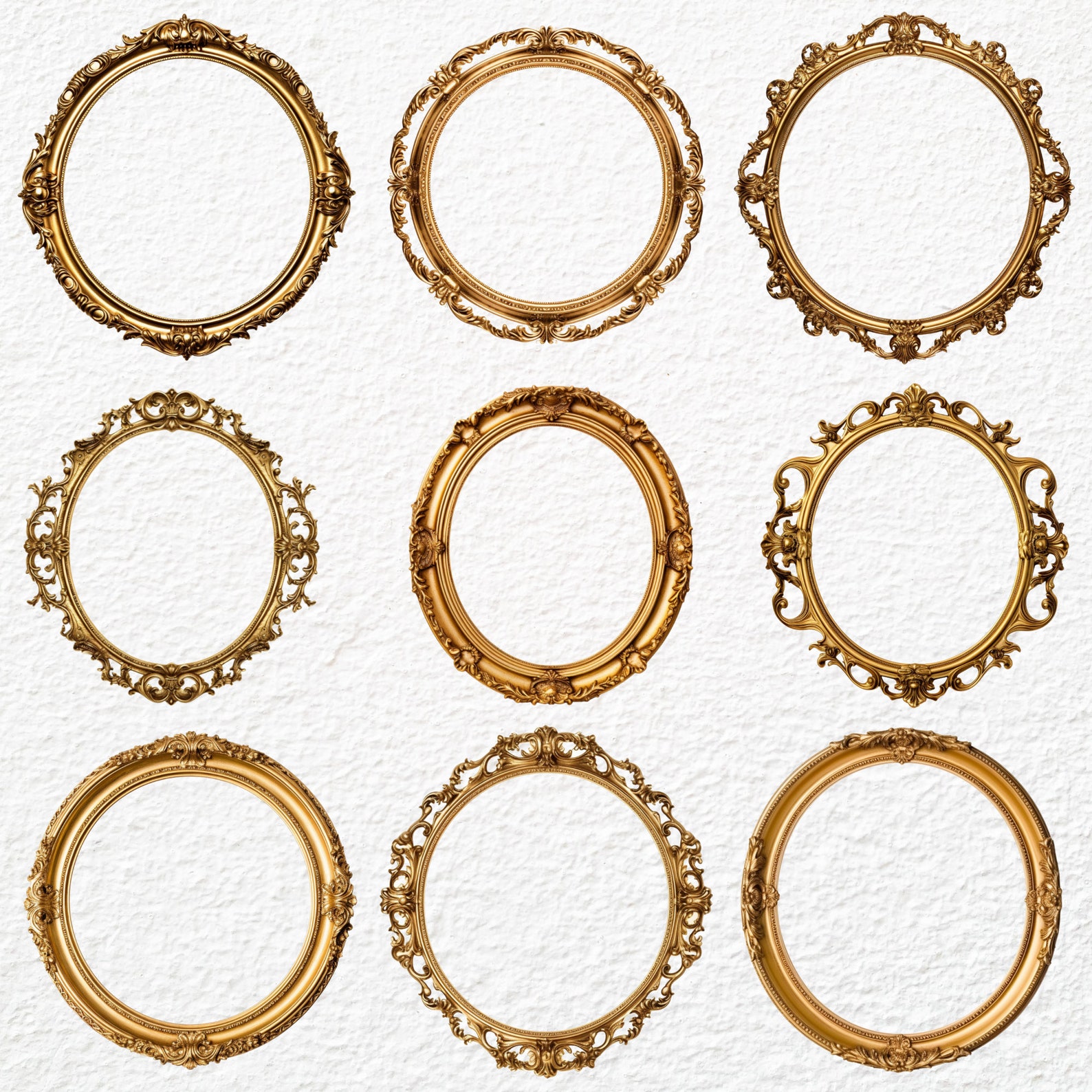 Antique Gold Circle Frames Clipart, Ornate Vintage Illustrations (PNG ...
