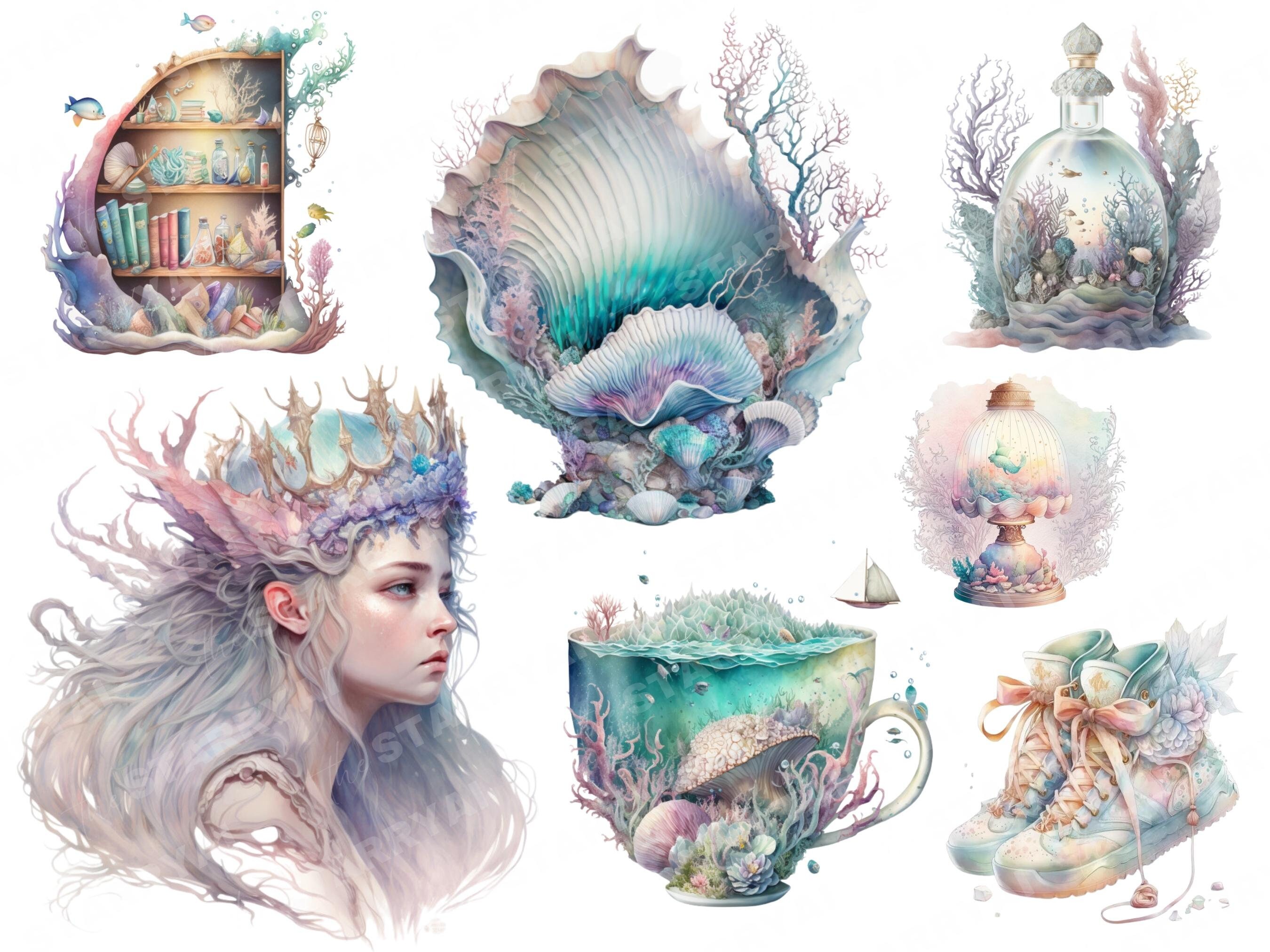 Under the Sea Princess Watercolor Fantasy, Illustration Open Book ...