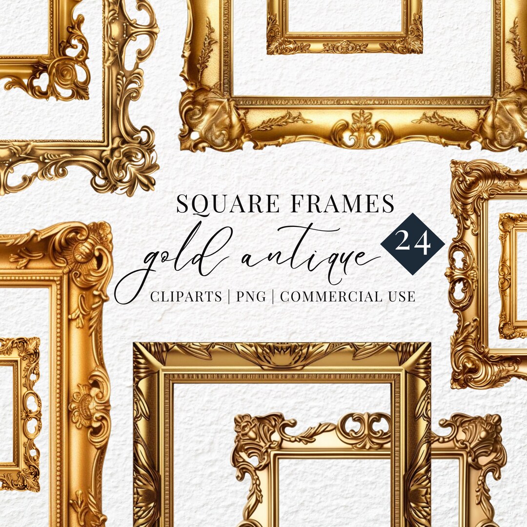 Square Frames Antique Gold Clipart, Element Ornate Collection Vintage ...