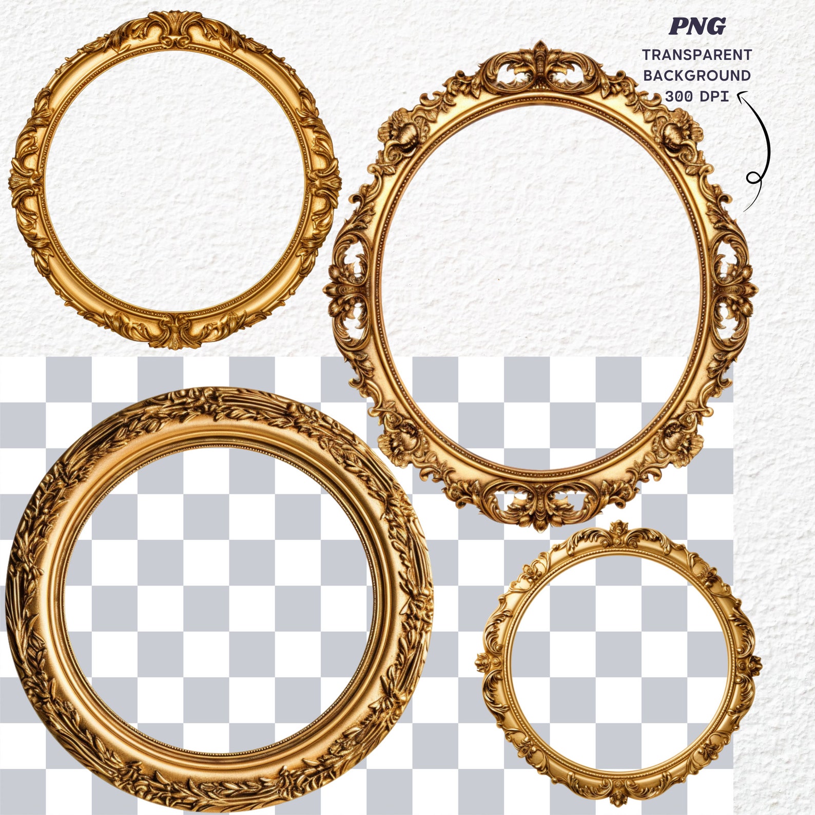 Circle Frames Antique Gold Clipart, Element Ornate Collection Vintage ...