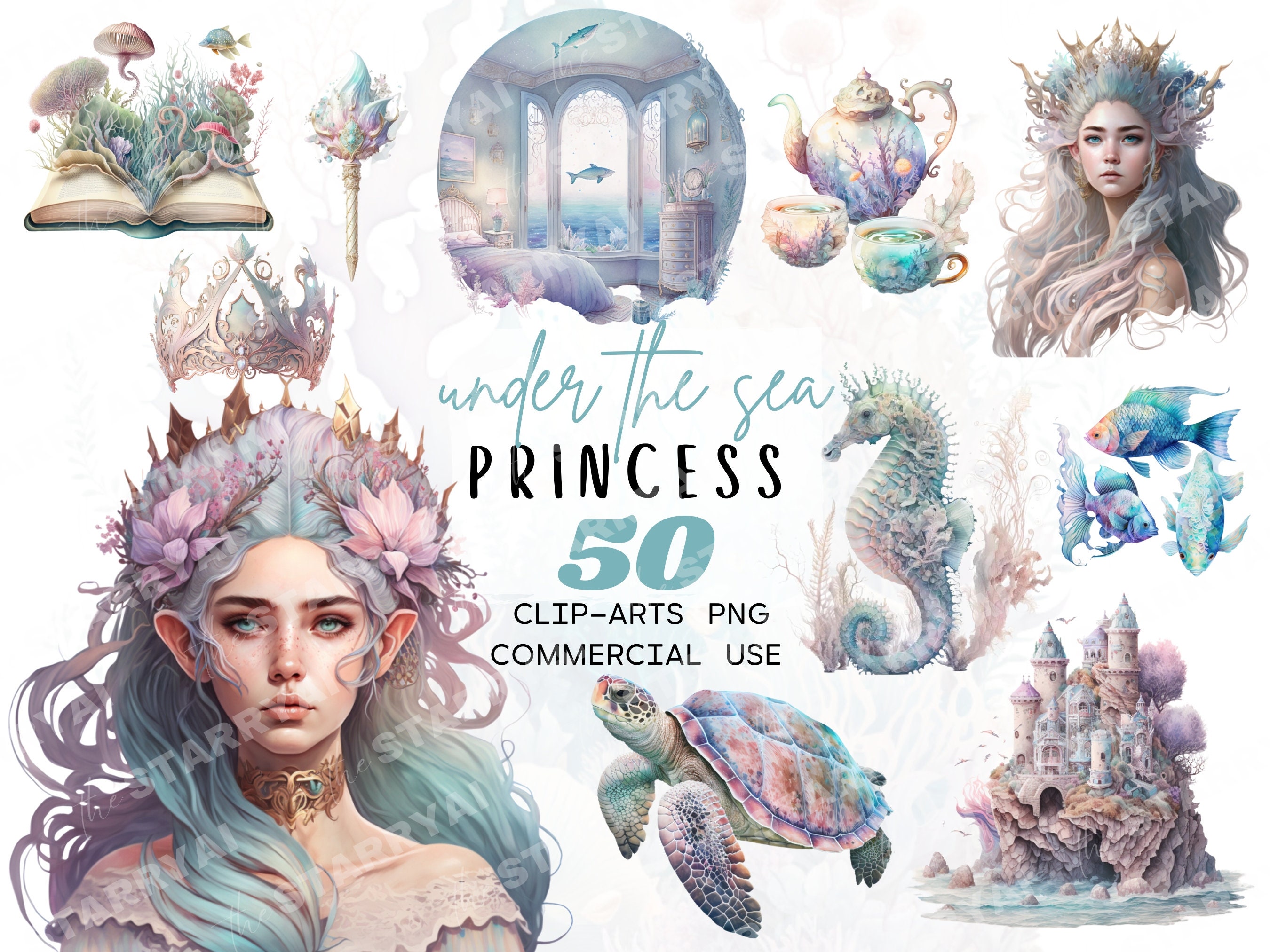Under the Sea Princess Watercolor Fantasy, Illustration Open Book ...