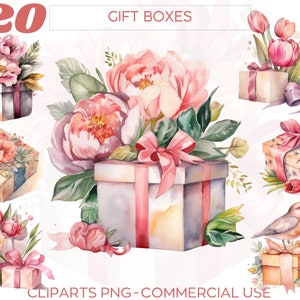 Gift Boxes Watercolour, Floral Clip-arts, Spring Flowers, Gift ...