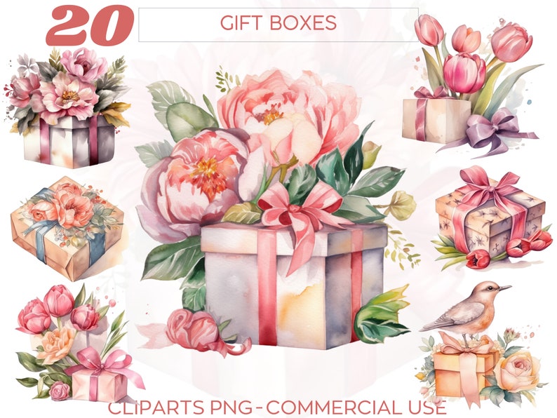Gift Boxes Watercolour, Floral Clip-arts, Spring Flowers, Gift ...