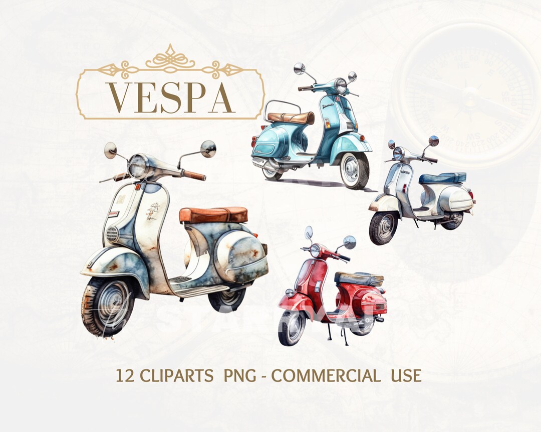 Vespa Watercolour Clipart, Collection of Vespa Vintage Illustration ...