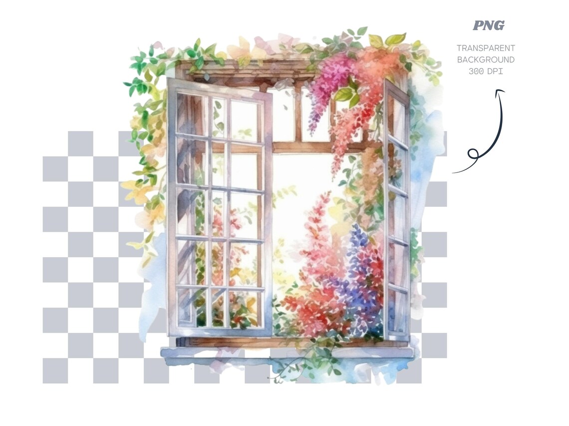 Windows Spring Watercolour Cliparts, Flowers Illustration, PNG Instant ...