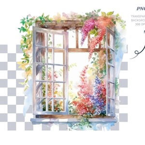 Windows Spring Watercolour Cliparts, Flowers Illustration, PNG Instant ...