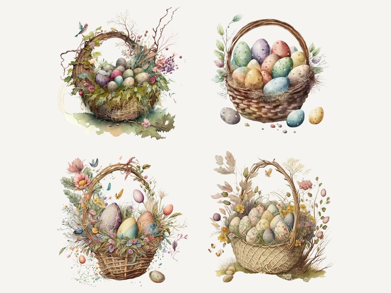 Easter Eggs & Baskets Watercolour, Easter Spring Flowers, Clipart, PNG Instant Download ...
