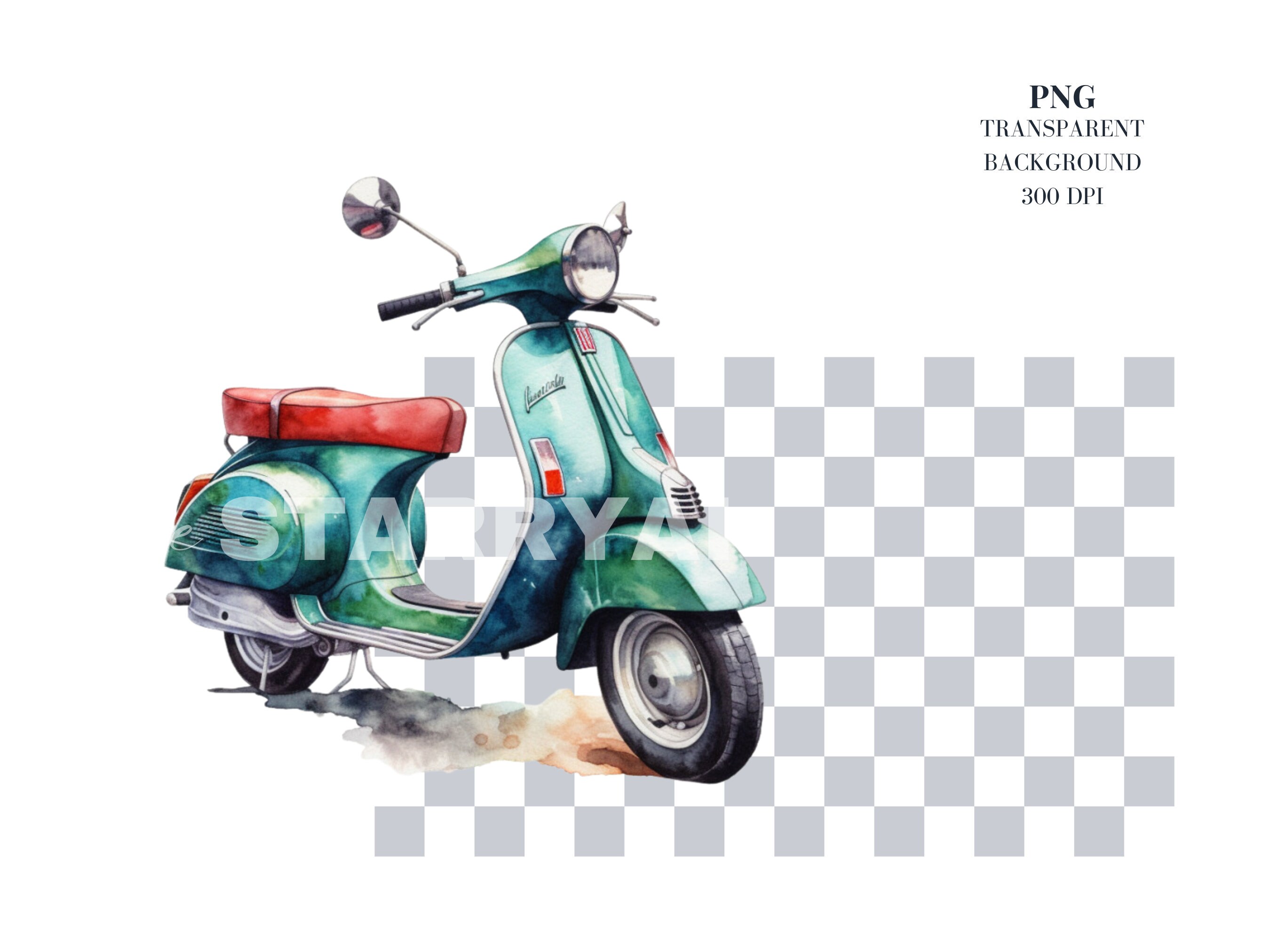 Vespa Watercolour Clipart, Collection of Vespa Vintage Illustration ...