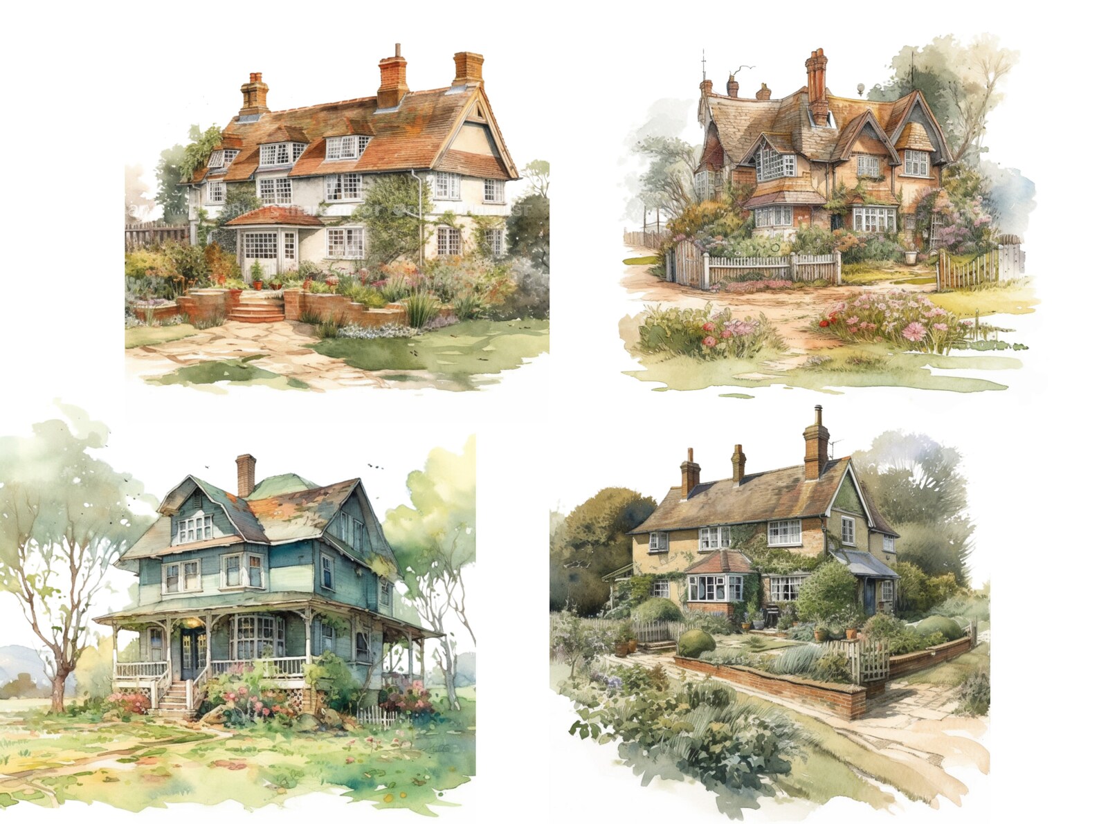 FARM Cliparts Watercolors, Houses, Bouquet, Animals, Farm House, PNG ...