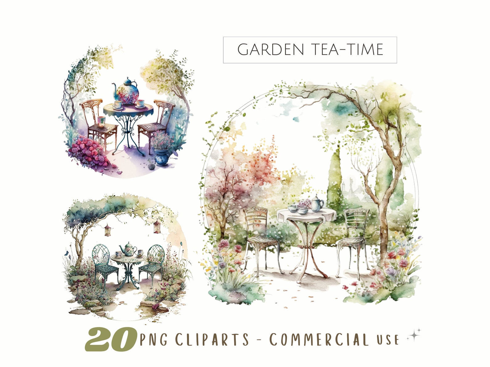 Garden Tea-time Watercolour, Clip-arts, Spring Flowers, Tea Party ...