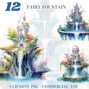 Fairy Fountain, Fantasy Castle Watercolour Set Clipart, Png Instant ...