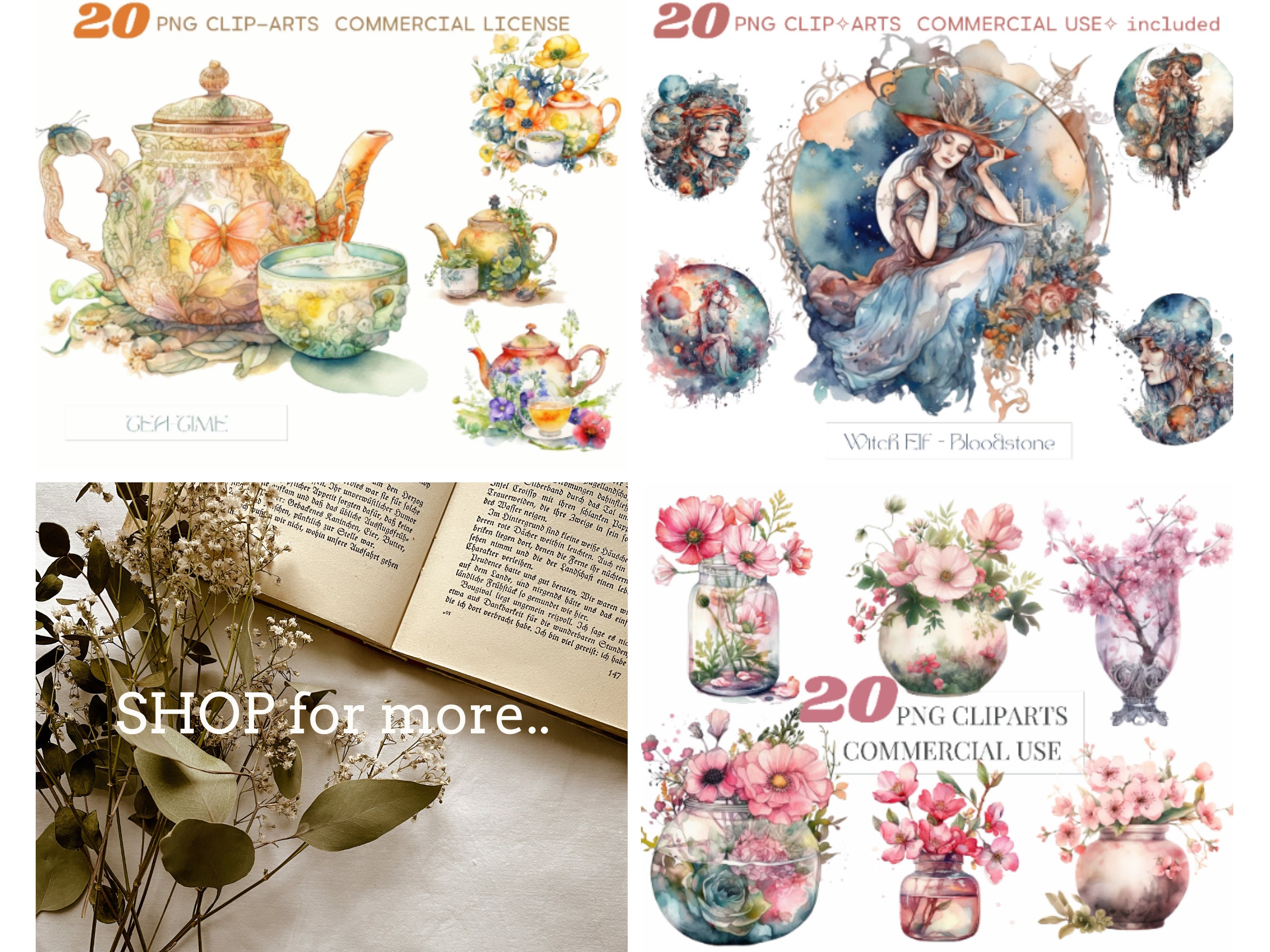 Garden Tea-time Watercolour, Clip-arts, Spring Flowers, Tea Party ...