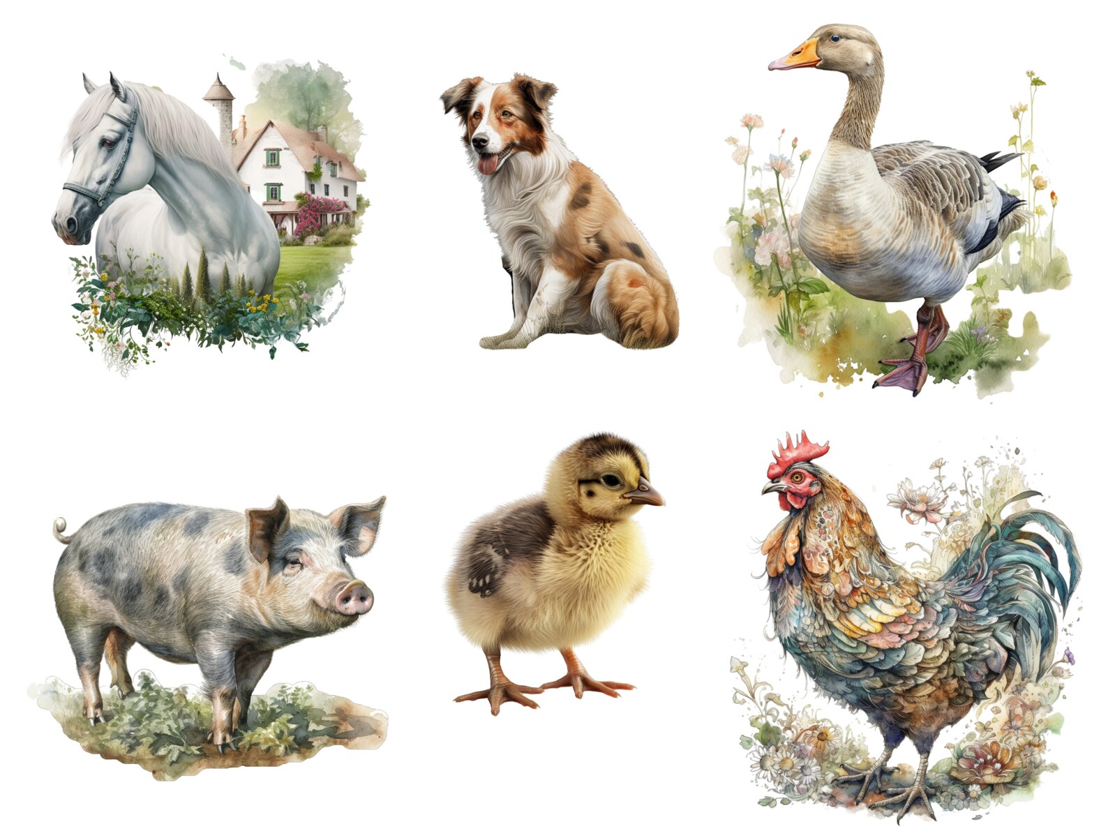 FARM Cliparts Watercolors, Houses, Bouquet, Animals, Farm House, PNG ...