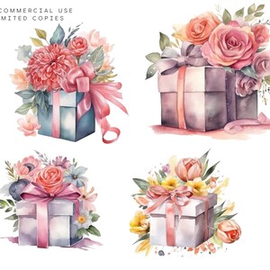 Gift Boxes Watercolour, Floral Clip-arts, Spring Flowers, Gift ...