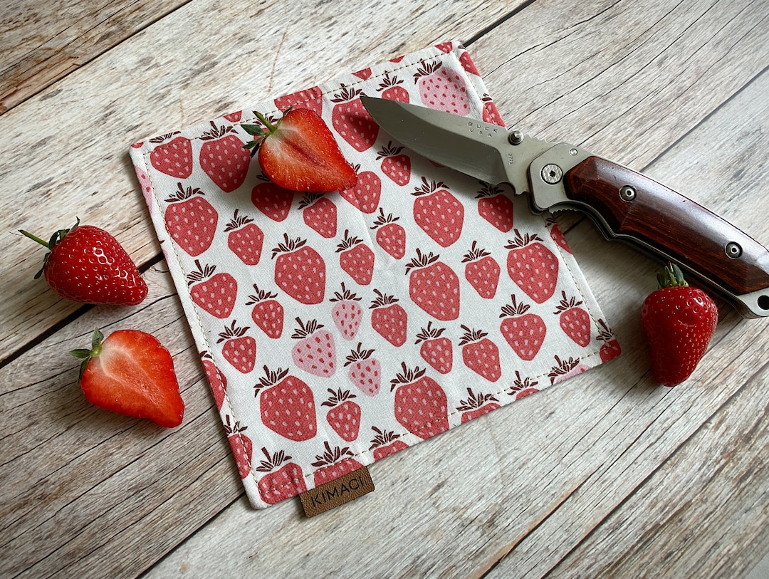 EDC Hank, Cotton strawberries Red White, Handkerchief, Handmade - Etsy