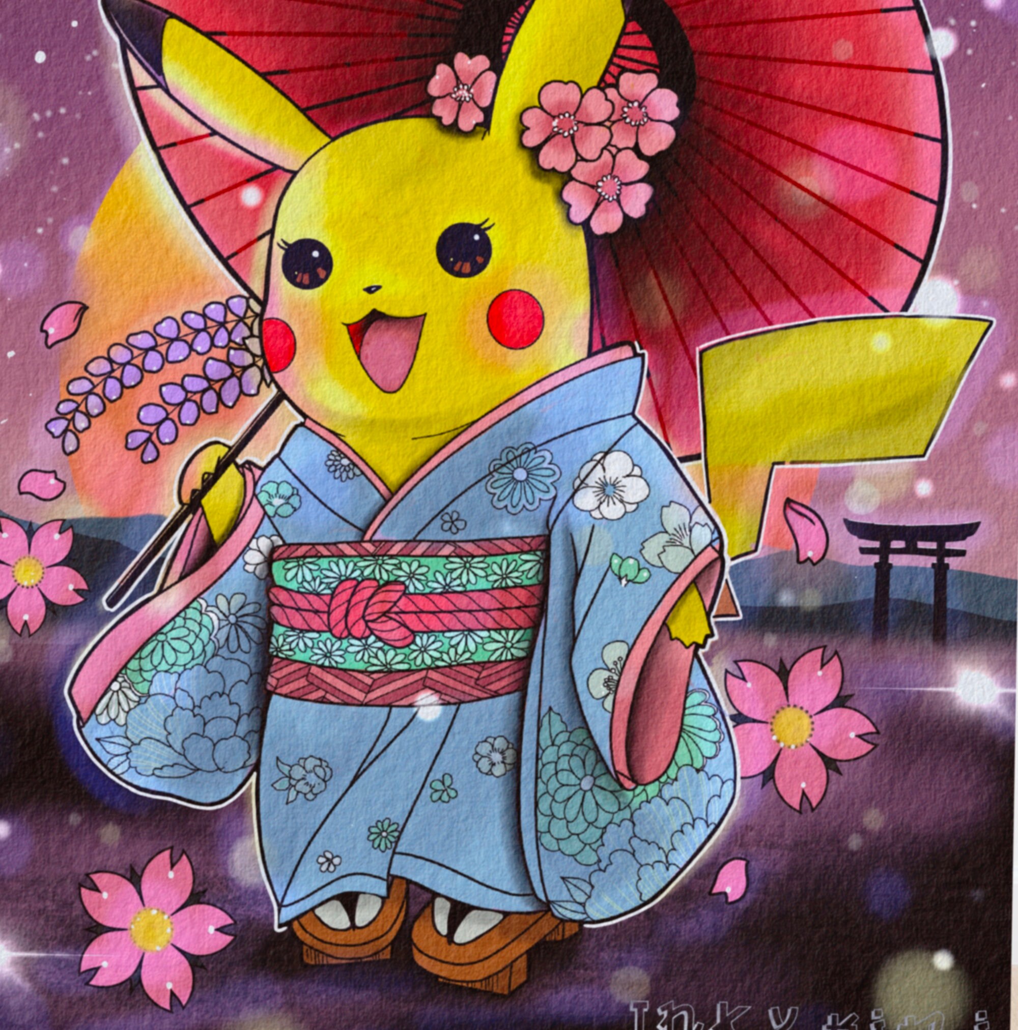 Pikachu Japanese Art Print. Cute Pikachu Poster. Geisha. - Etsy