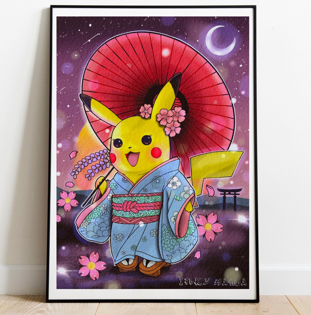 Pikachu Japanese Art Print. Cute Pikachu Poster. Geisha. - Etsy