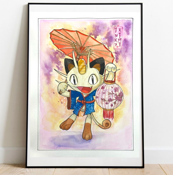 Meowth Pokemon Fanart. Pokemon Wall Decor. Japanese Art. Anime - Etsy