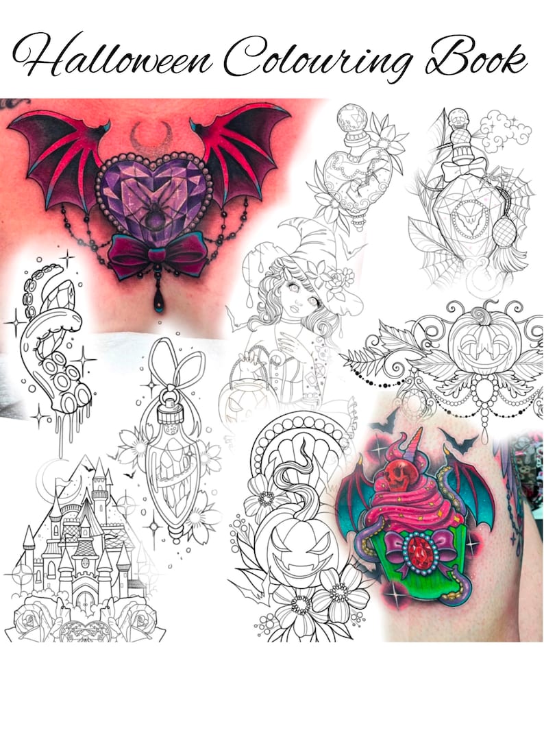 Halloween Tattoo Designs Colouring Book. A4 Pages. Wire Bound Book. 28 ...