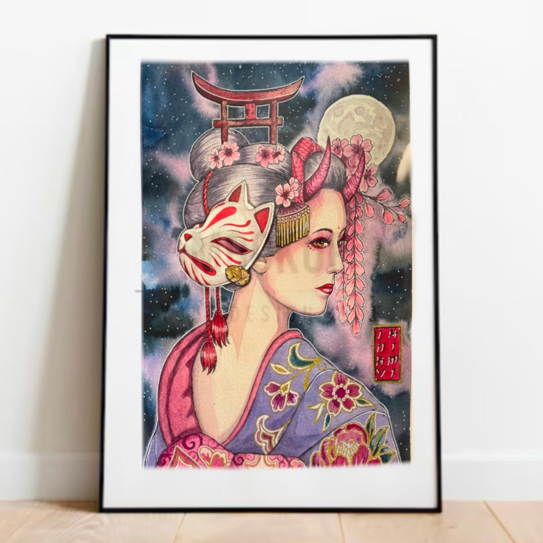 Fox Demon Geisha Print. Kitsune Art. Japanese Decor. - Etsy