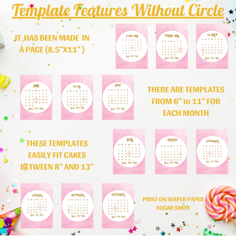 Burn Away Cake Topper 2024 Calendar Template, Custom Round Сake Topper ...