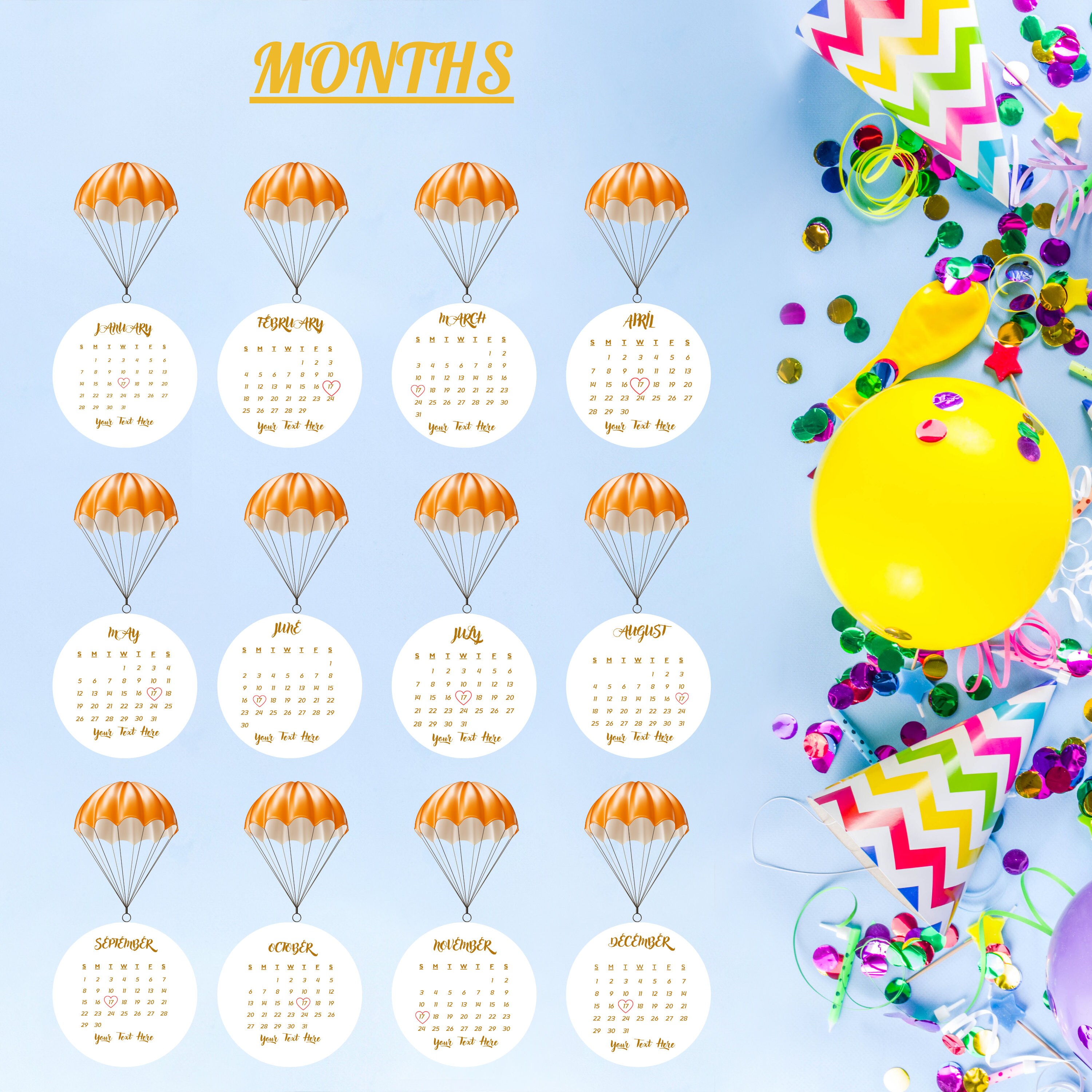 Burn Away Cake Topper 2024 Calendar Template, Custom Round Сake Topper ...