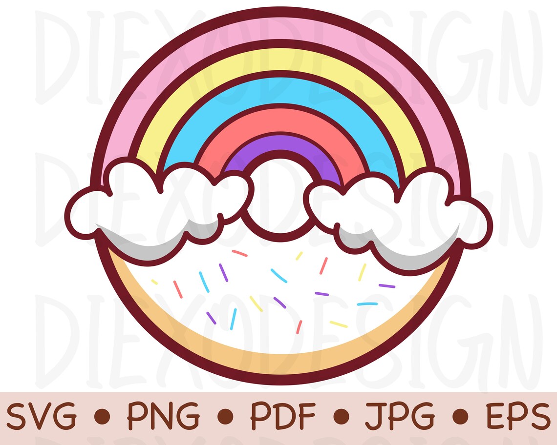Rainbow Donut PNG Cute Rainbow SVG Cartoon Donut Clipart - Etsy