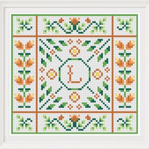 Monogram Cross Stitch Pattern, Initial L, Alphabet and Floral Design ...