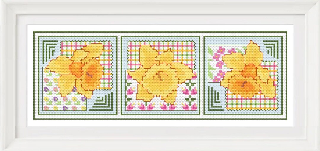 Cross Stitch Pattern, Yellow Daffodils Spring Sampler, PDF Pattern Instant Digital Download ...