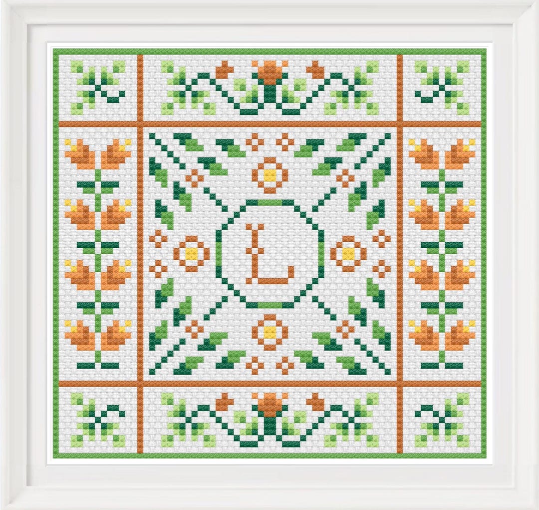 Monogram Cross Stitch Pattern, Initial L, Alphabet and Floral Design ...