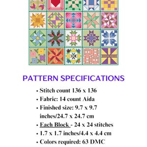 Cross Stitch Quilt Block Pattern: 25 Traditional & Modern Designs (PDF ...