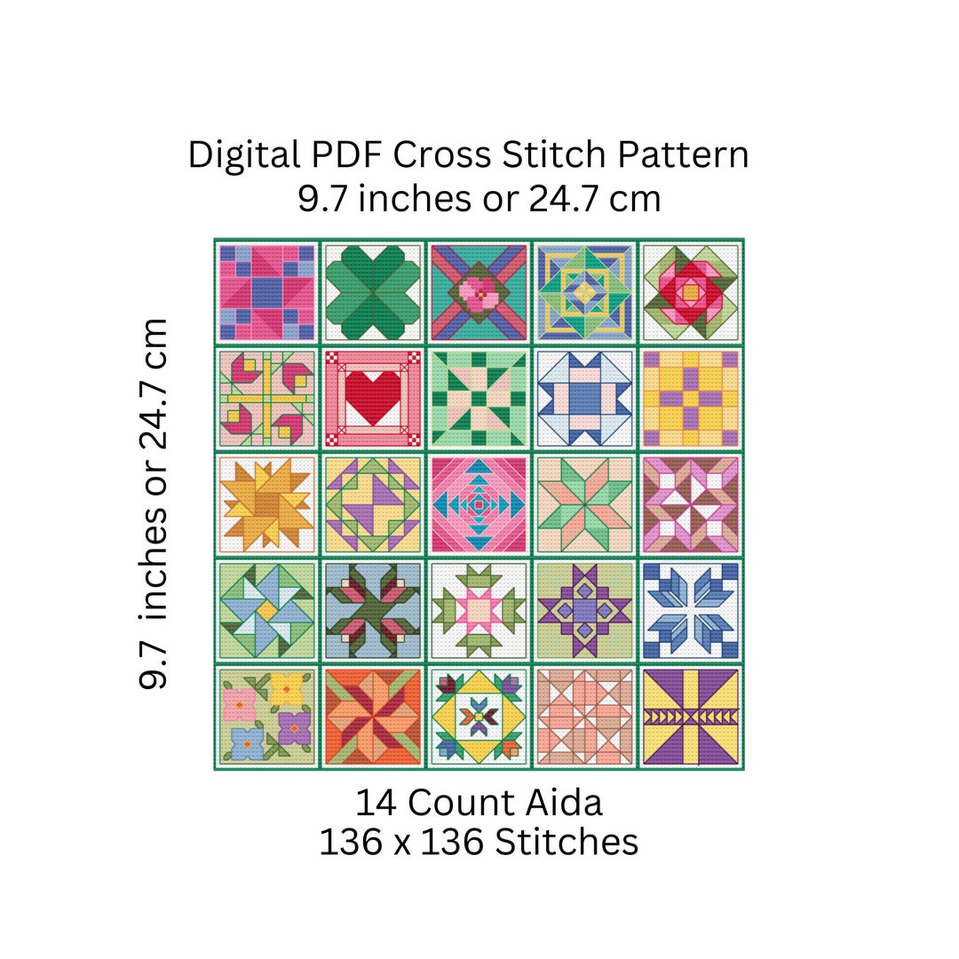 Cross Stitch Pattern, 25 Cross Stitch Quilt Block Patterns, Traditional ...