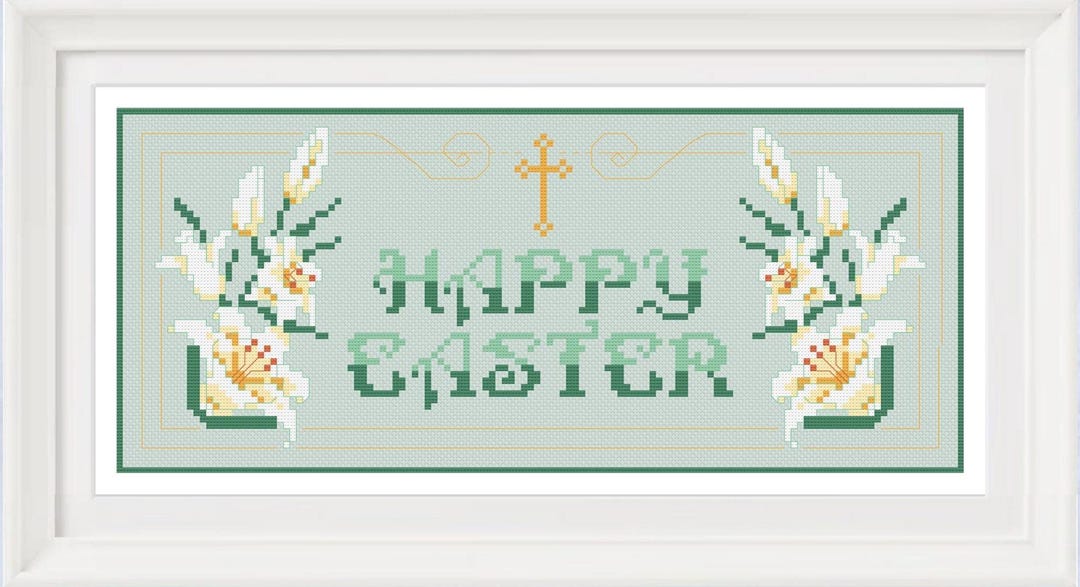 Easter Counted Cross Stitch Pattern, Easter Lilies, Happy Easter Design ...