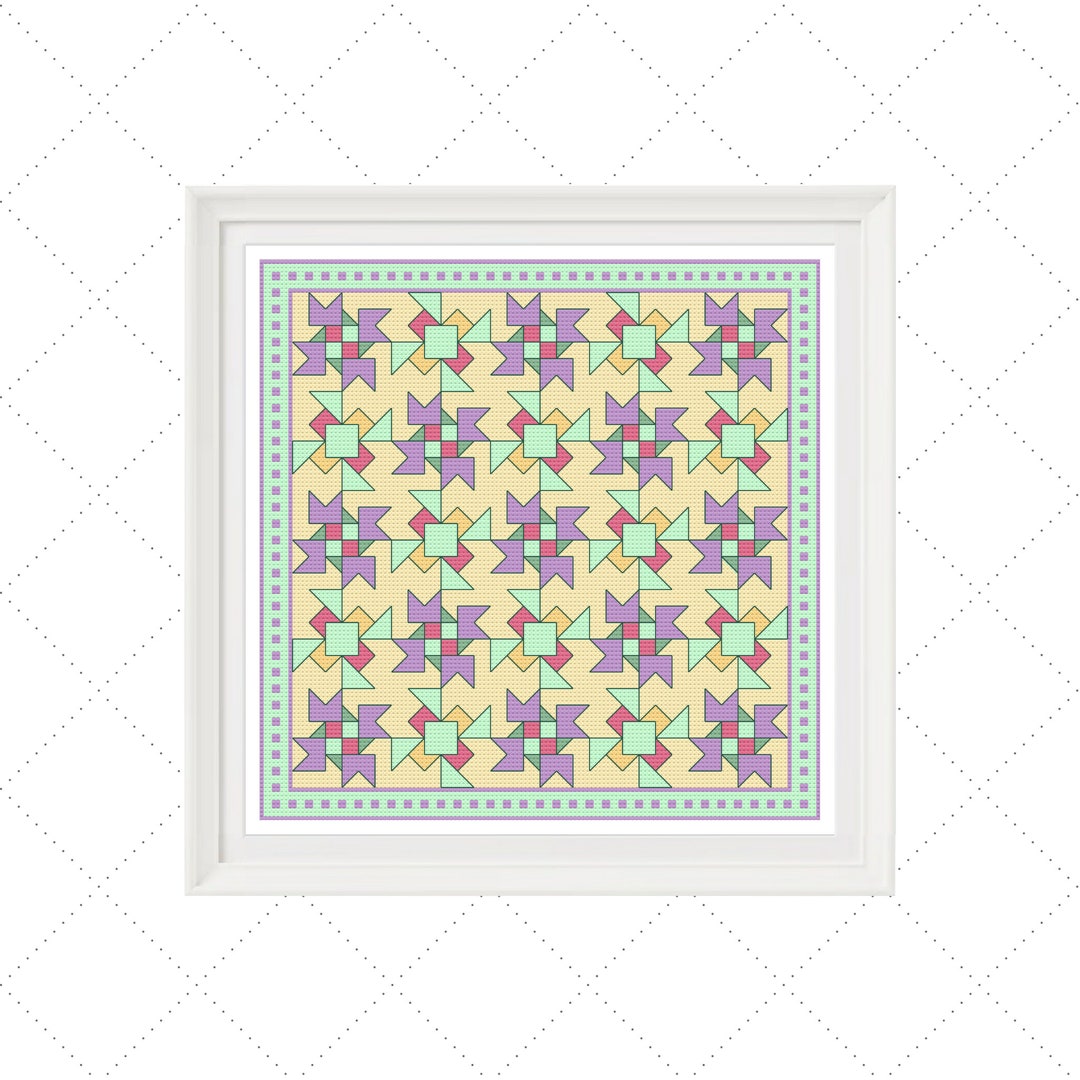 Cross Stitch Quilt Block Pattern, Pinwheels and Tulips Quilt Block ...